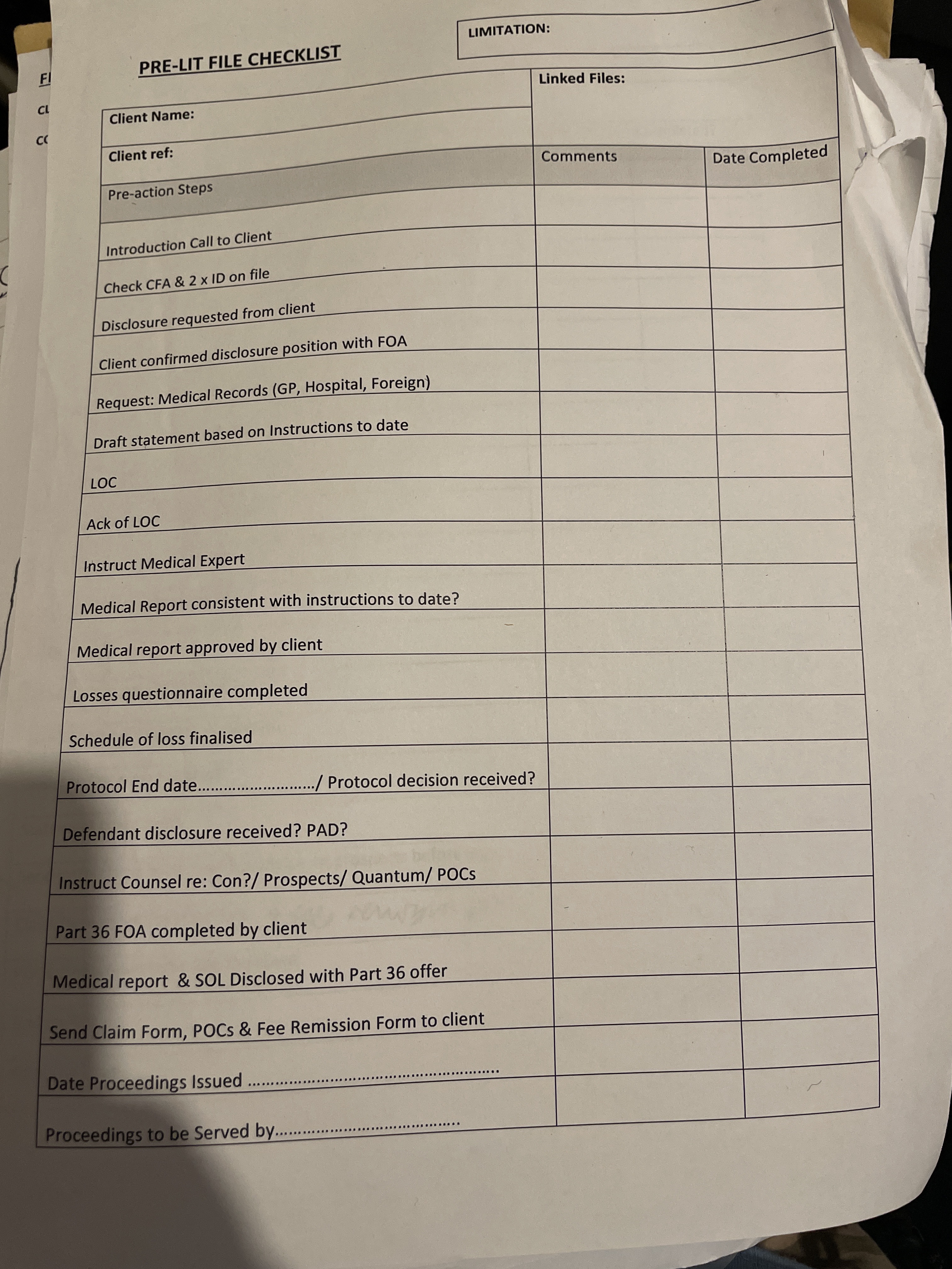 Pre-lit file checklist – Pete's Library