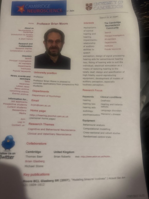 Expert CV; NIHL; Professor Brian Moore – Pete's Library
